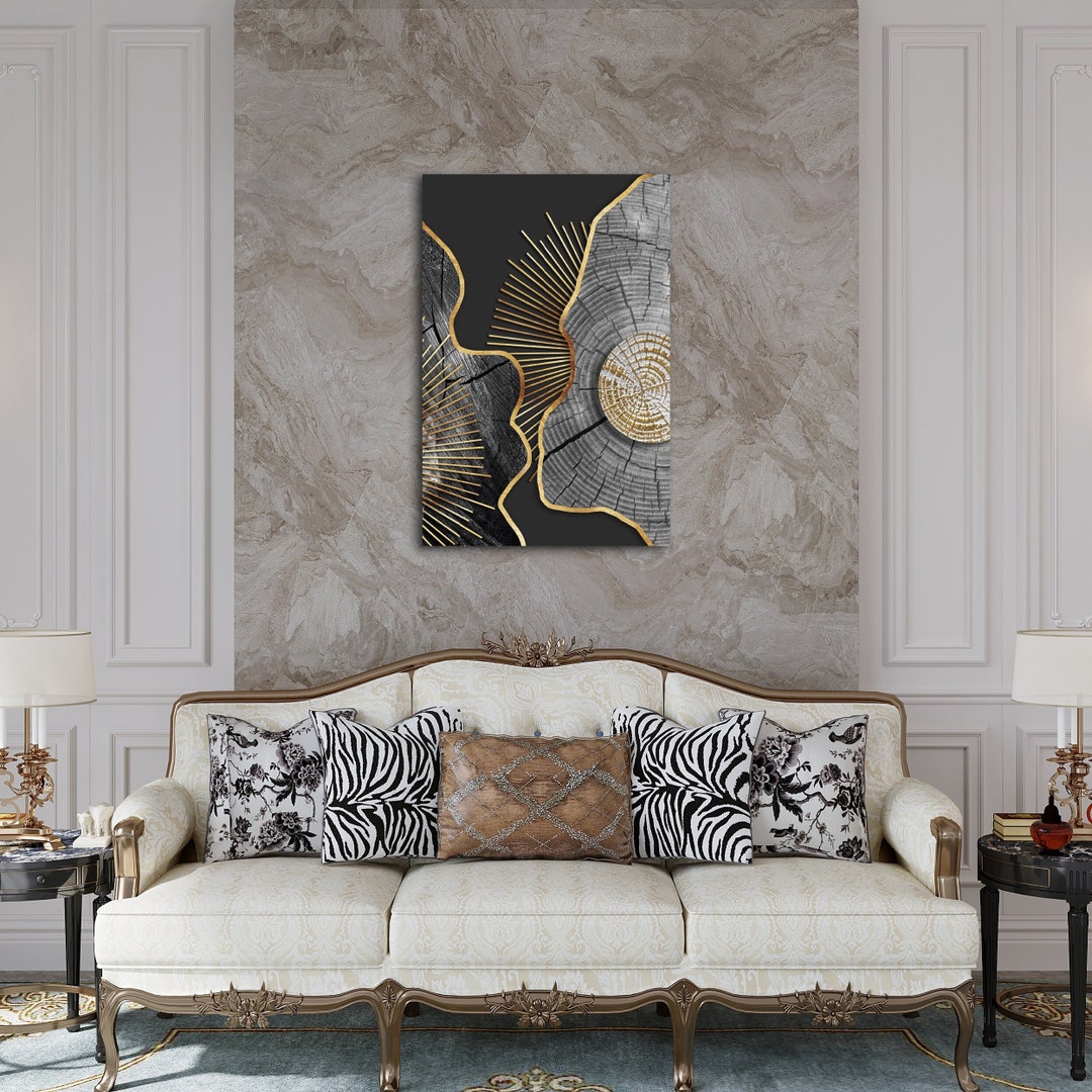 Tree Ring Wall Art, Tree Trunk Wall Decor, Black&gold Wall Art, Tree ...