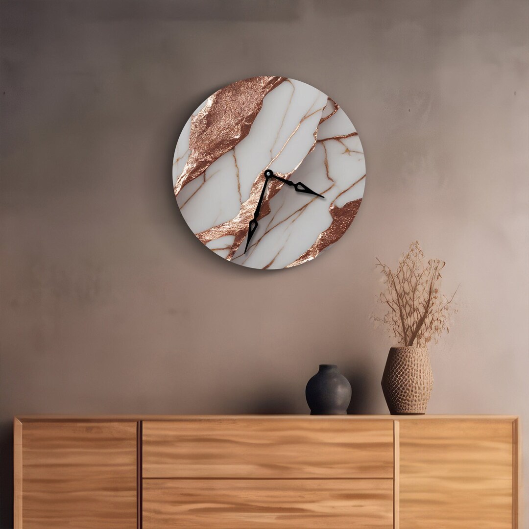 White Marble Wall Clock, Rose Gold Wall Clock, Elegant Wall Clock ...
