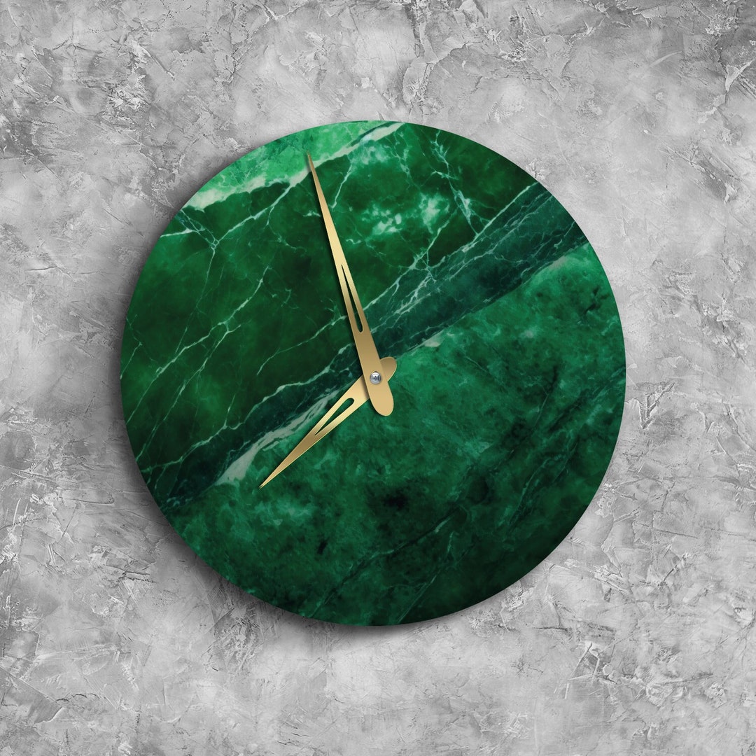 Green Marble Wall Clock Emerald Wall Clock Minimalist Wall - Etsy
