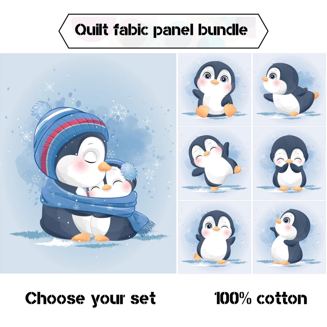 Penguin Baby Quilt Fabric Panel, Cute Winter Animal Print Fabric for ...