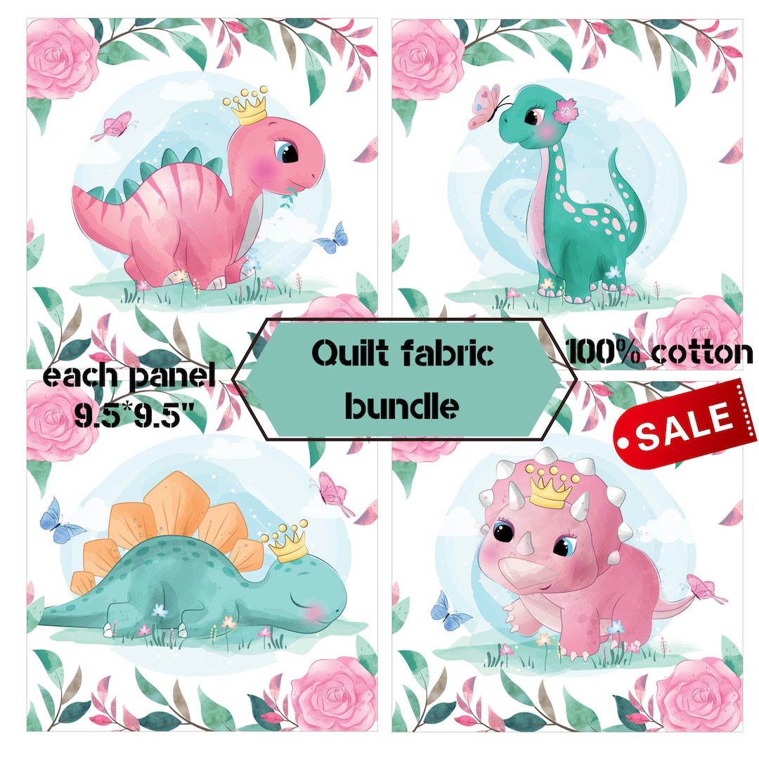 Dinosaur Baby Girl Fabric Panels for Quilting Dinosaur Cotton - Etsy
