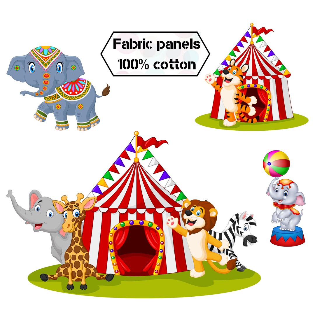 Сircus Fabric Panel, Circus Animals Fabric, Fat Quarter Bundle Organic ...