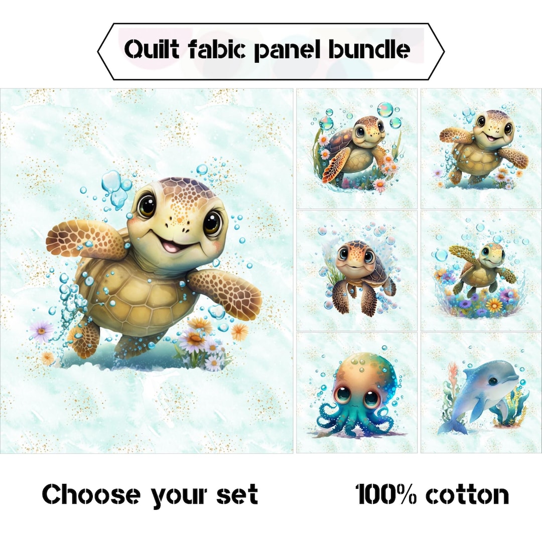 Sea Turtle Nautical Fabric Panels for Baby Quilts, Baby Ocean Quilt ...