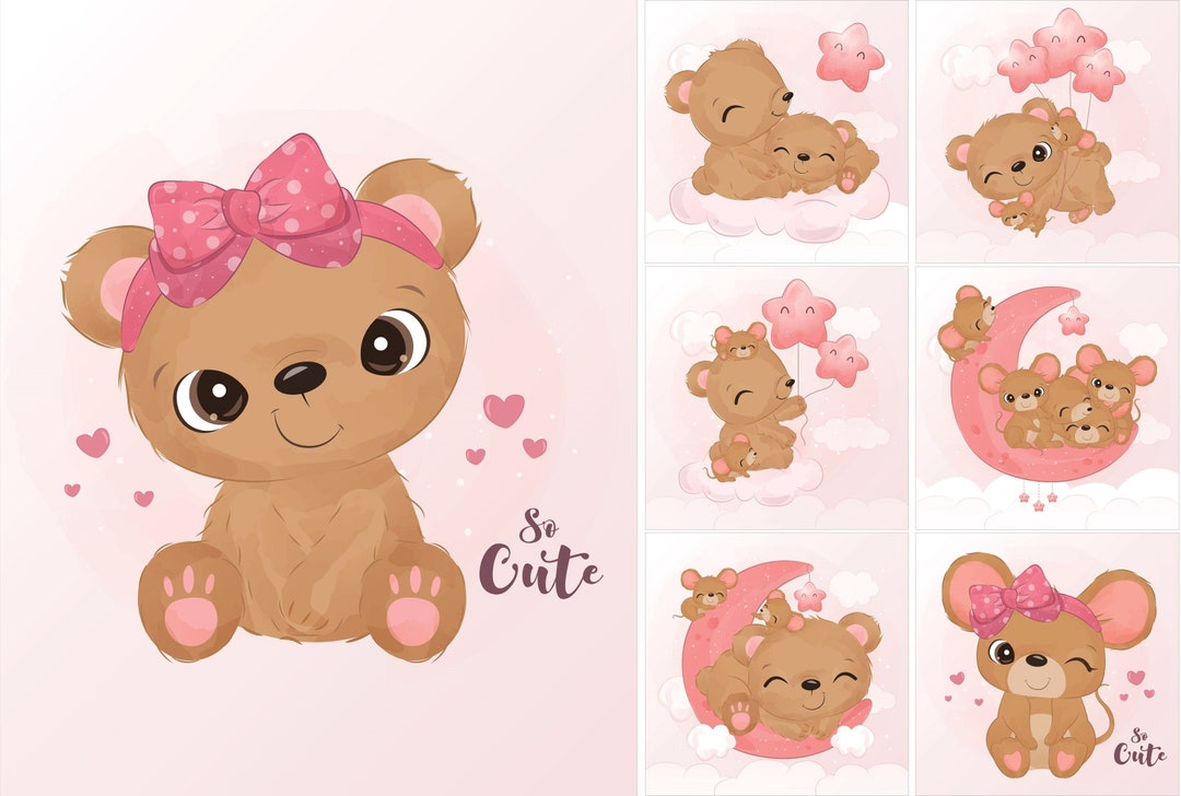 Baby Bear Fabric Panels for Quilting, Baby Girl Quilt Panels Fabric ...