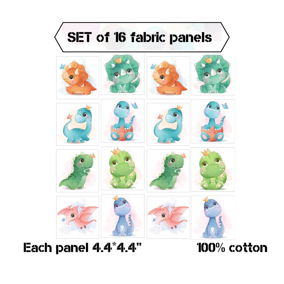 Cute Dinosaur Quilt Fabric Scraps, Baby Dinosaur Fabric Panels for ...