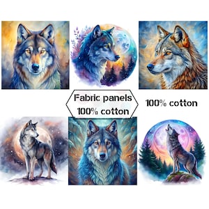 Wolf Fabric Panels for Quilts, Wildlife Organic Cotton Fabric Panels ...