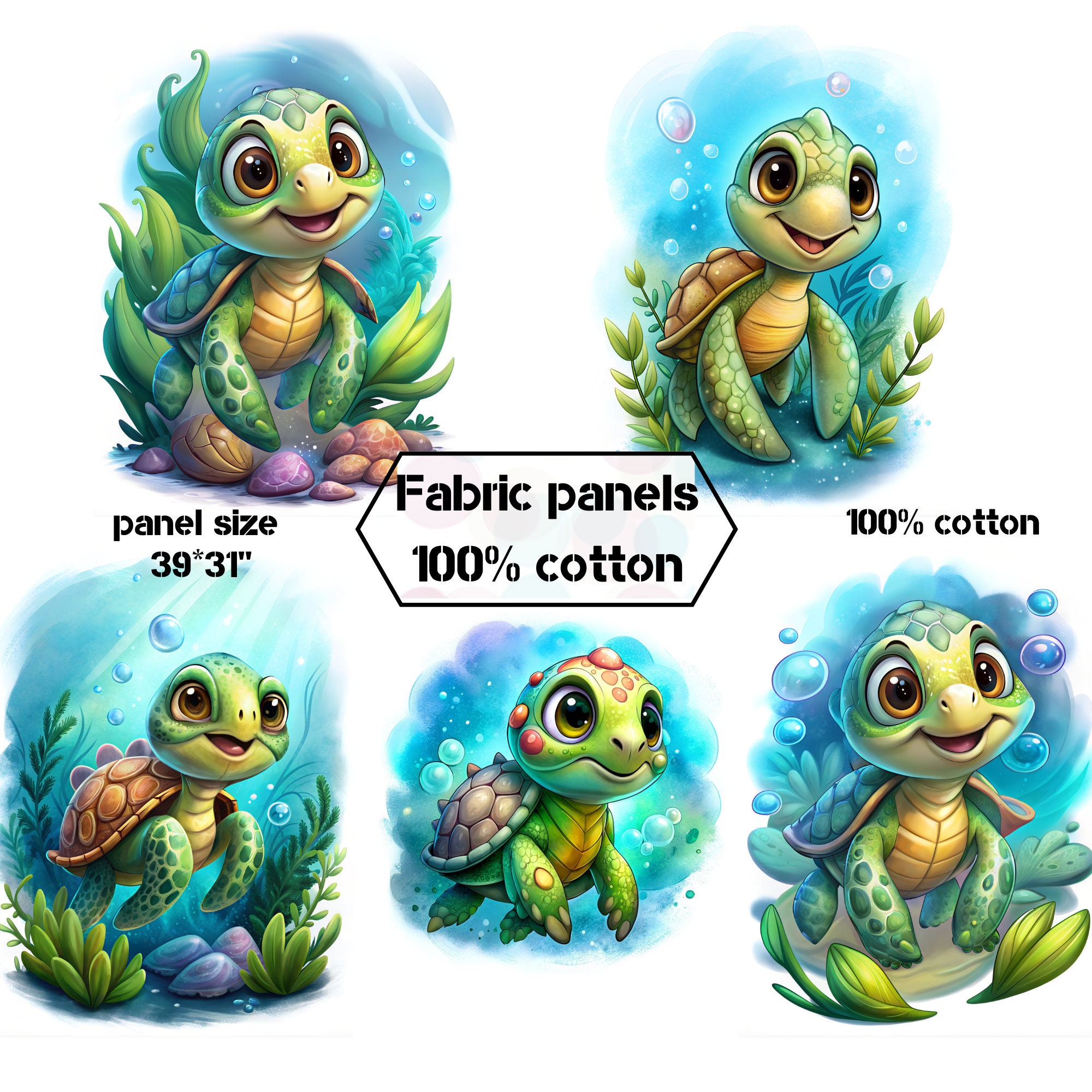 Sea Turtle Nautical Fabric Panels for Baby Quilts, Baby Ocean Quilt ...