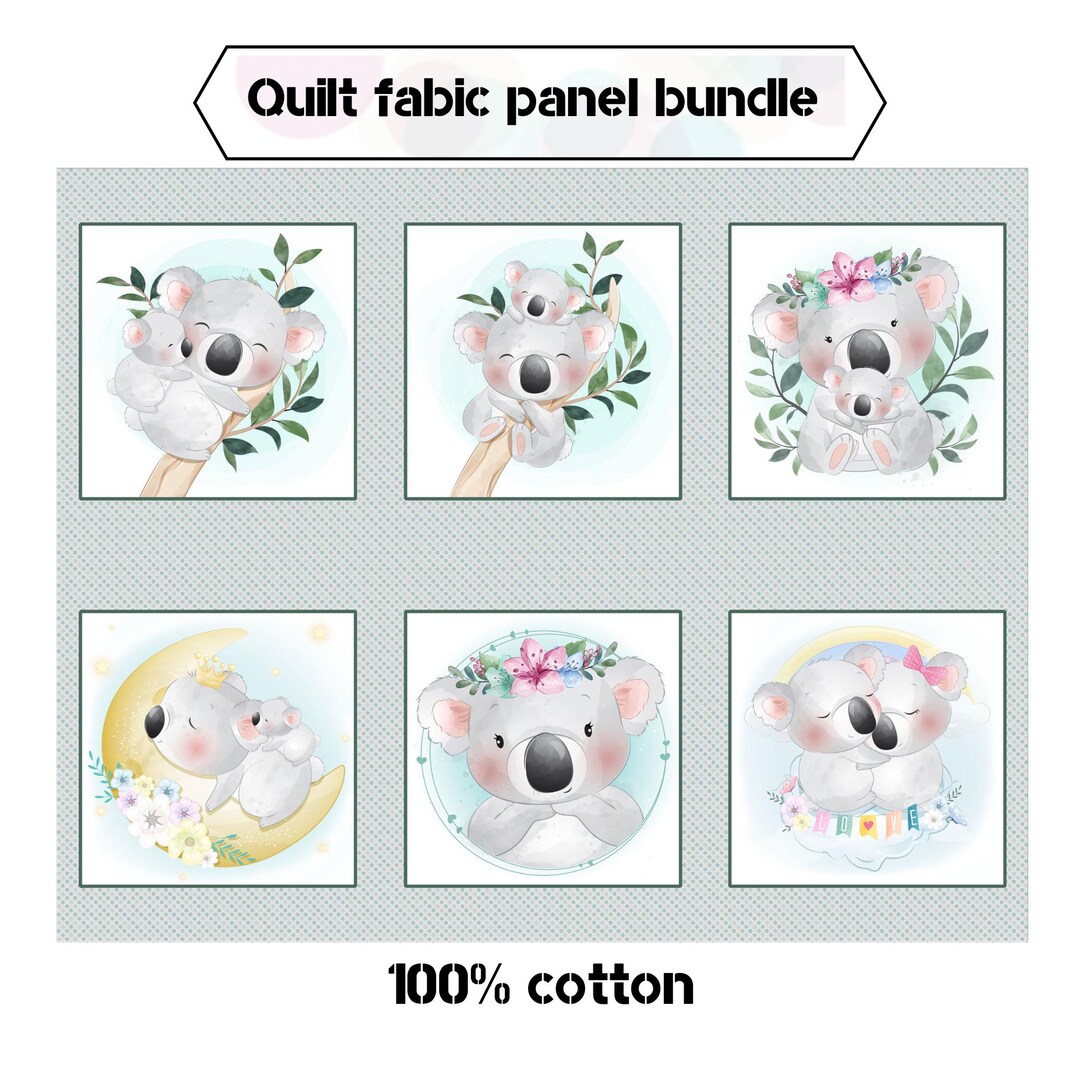Koala Bear Quilt Fabric Panels for Nursery Decor, Novelty Animal Fabric ...