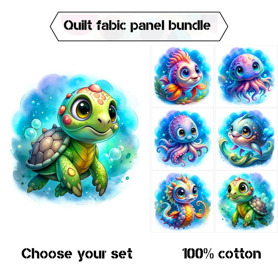 Sea Turtle Nautical Fabric Panels for Baby Quilts, Baby Ocean Quilt ...