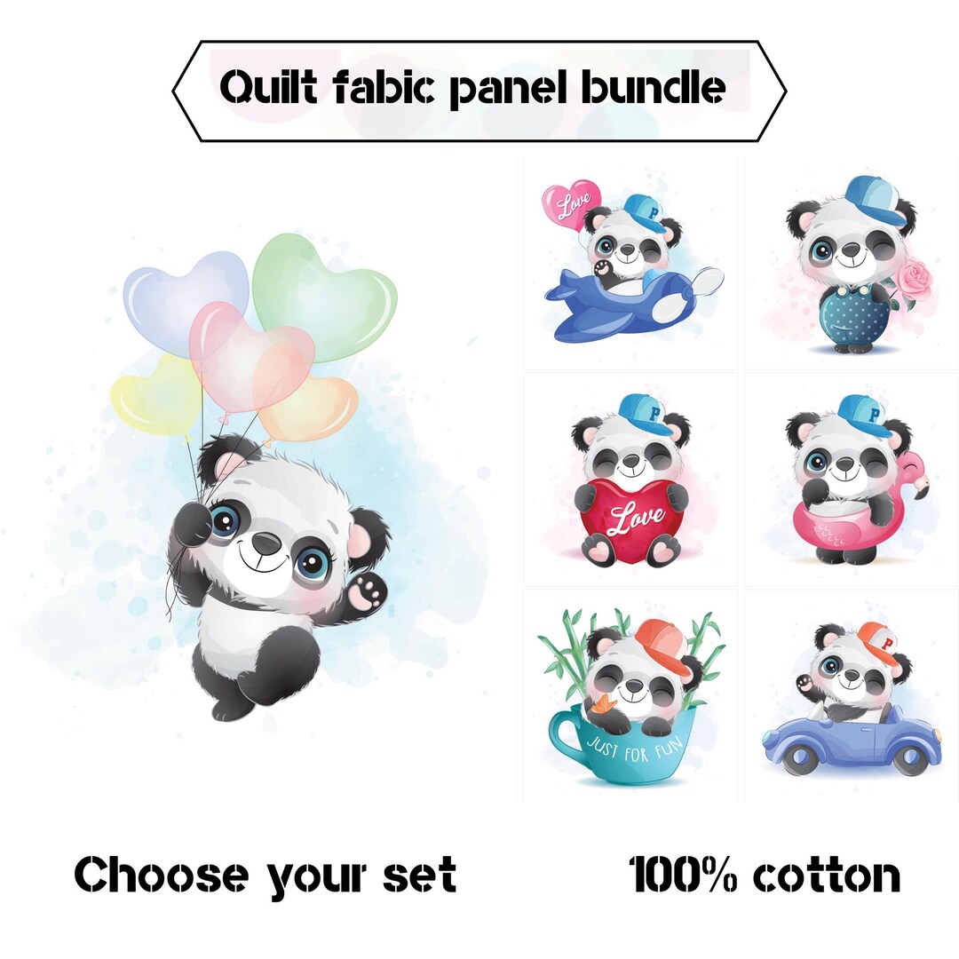 Panda Bear Cotton Fabric Baby Boy, Baby Quilt Panels Fabric, Cute Panda ...
