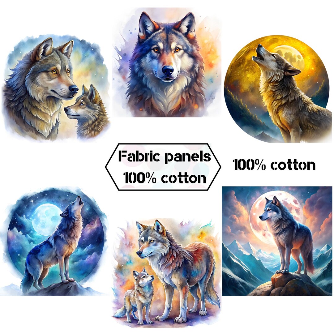 Wolf Fabric Panels for Quilts, Wildlife Organic Cotton Fabric Panels ...