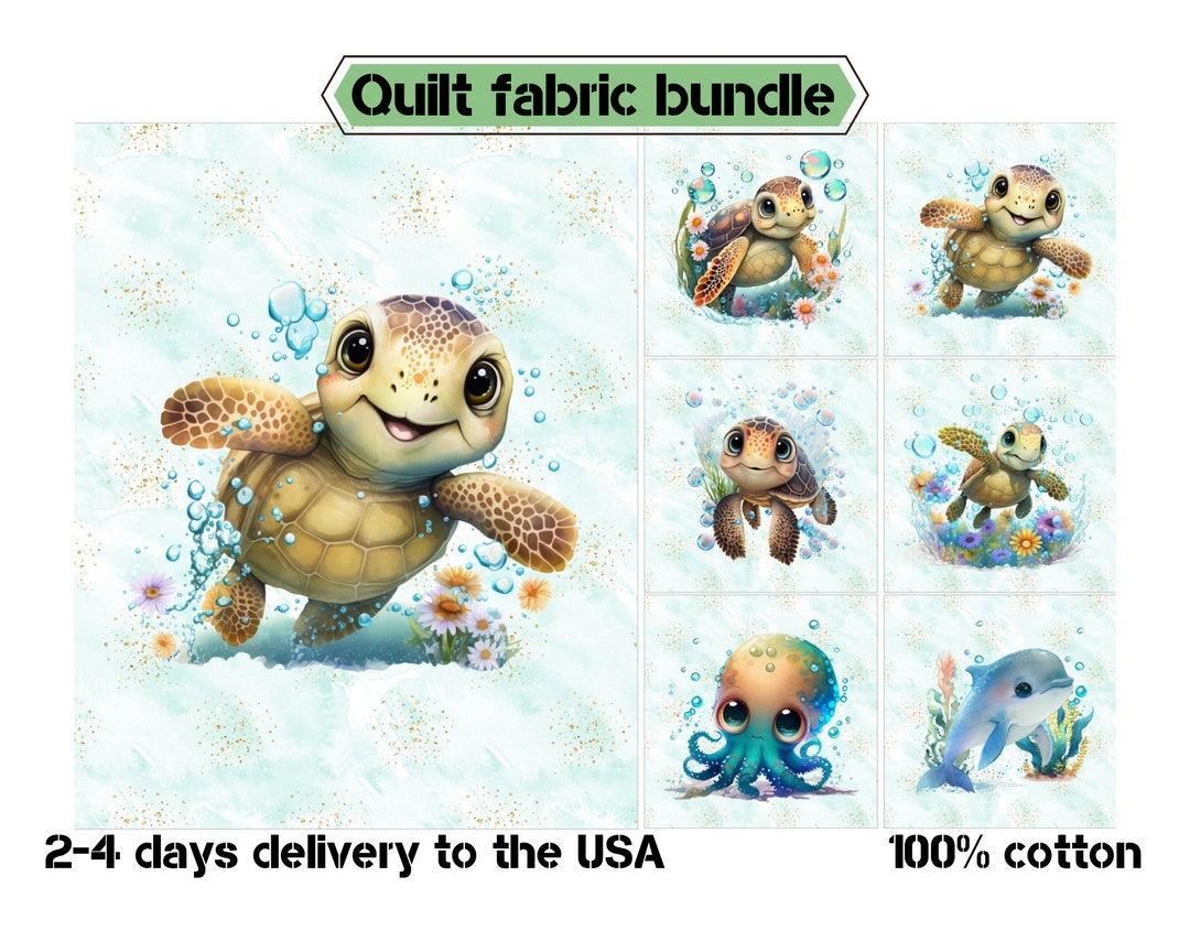 Sea Turtle Nautical Fabric Panels for Baby Quilts, Baby Ocean Quilt ...