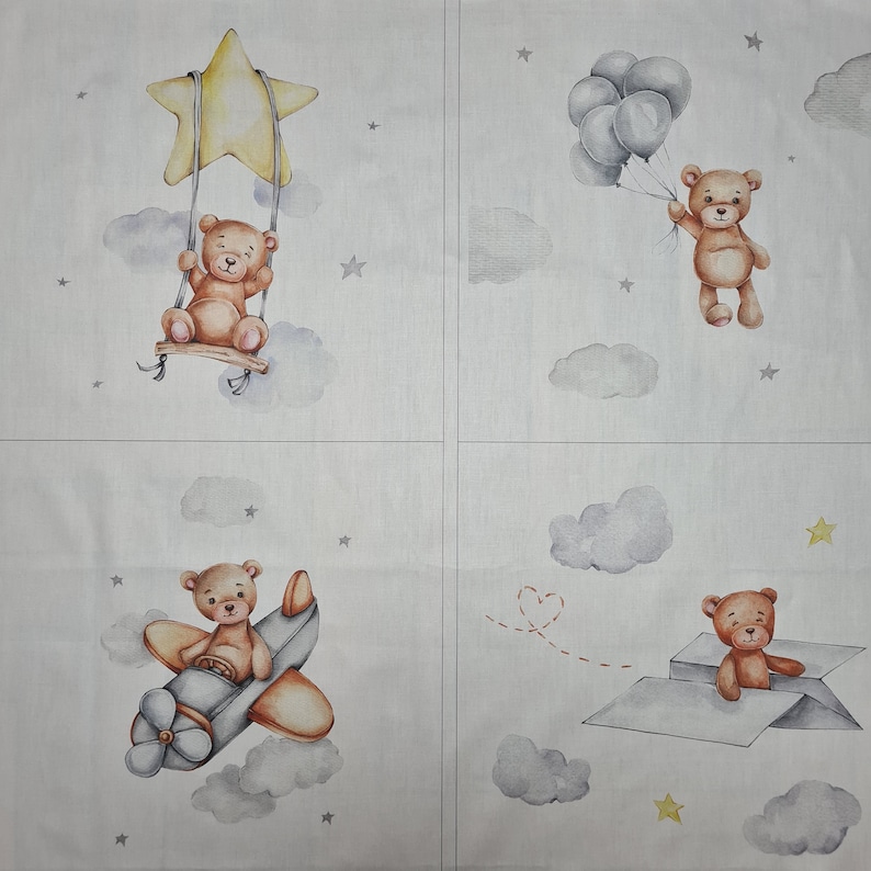 Baby Bear Organic Cotton Fabric, Baby Quilt Panels Fabric, Childrens ...
