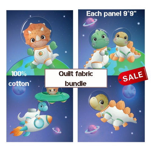 Space Dinosaur Fabric Panels Baby Dinosaur Quilt Panels - Etsy