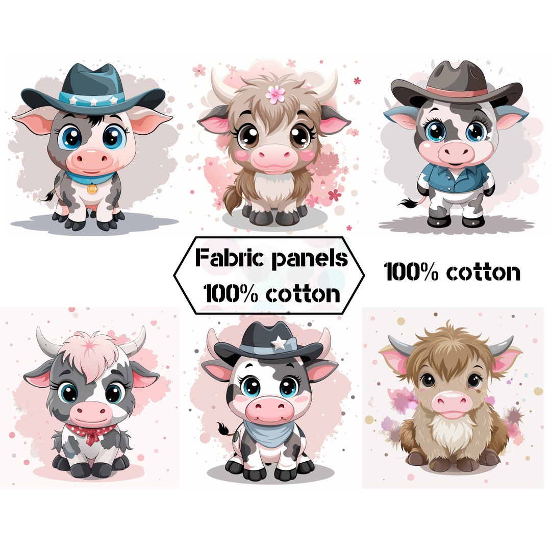 Cute Baby Cow Fabric Panels for Quilts, Farm Animals Cotton Fabric ...