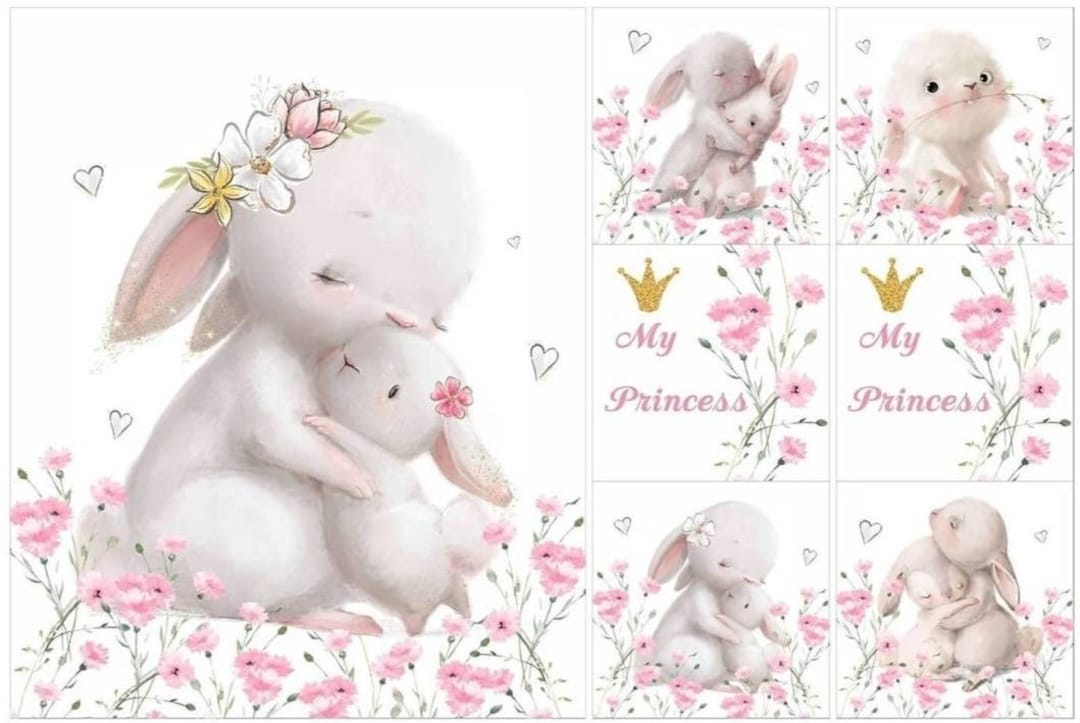 Hare Quilt Fabric Bundle With Flowers, Baby Girl Fabric Panels for ...
