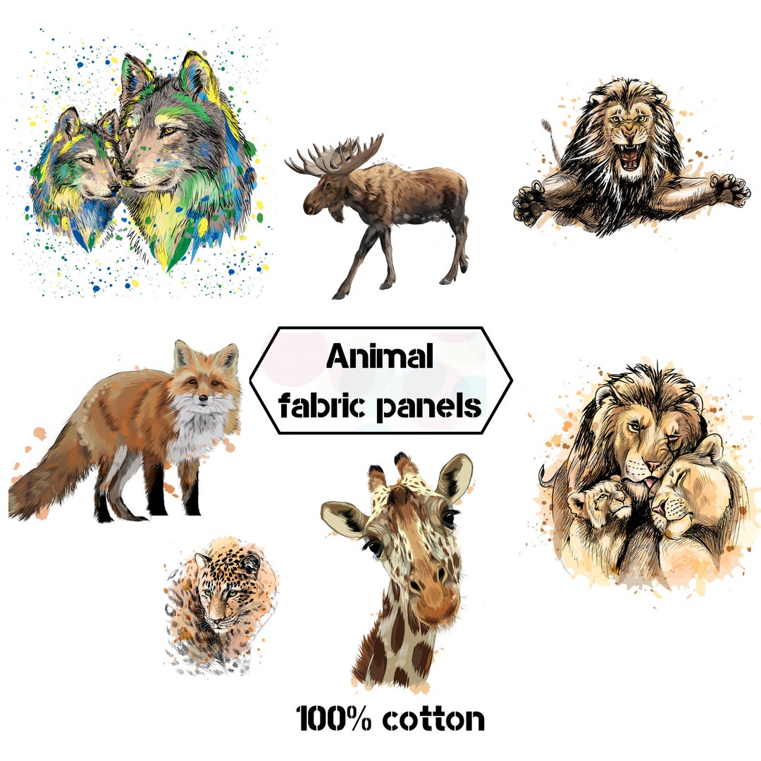 Animal Print Fabric Panels for Quilting, Quilt Fabric Panel Wolf, Lion ...