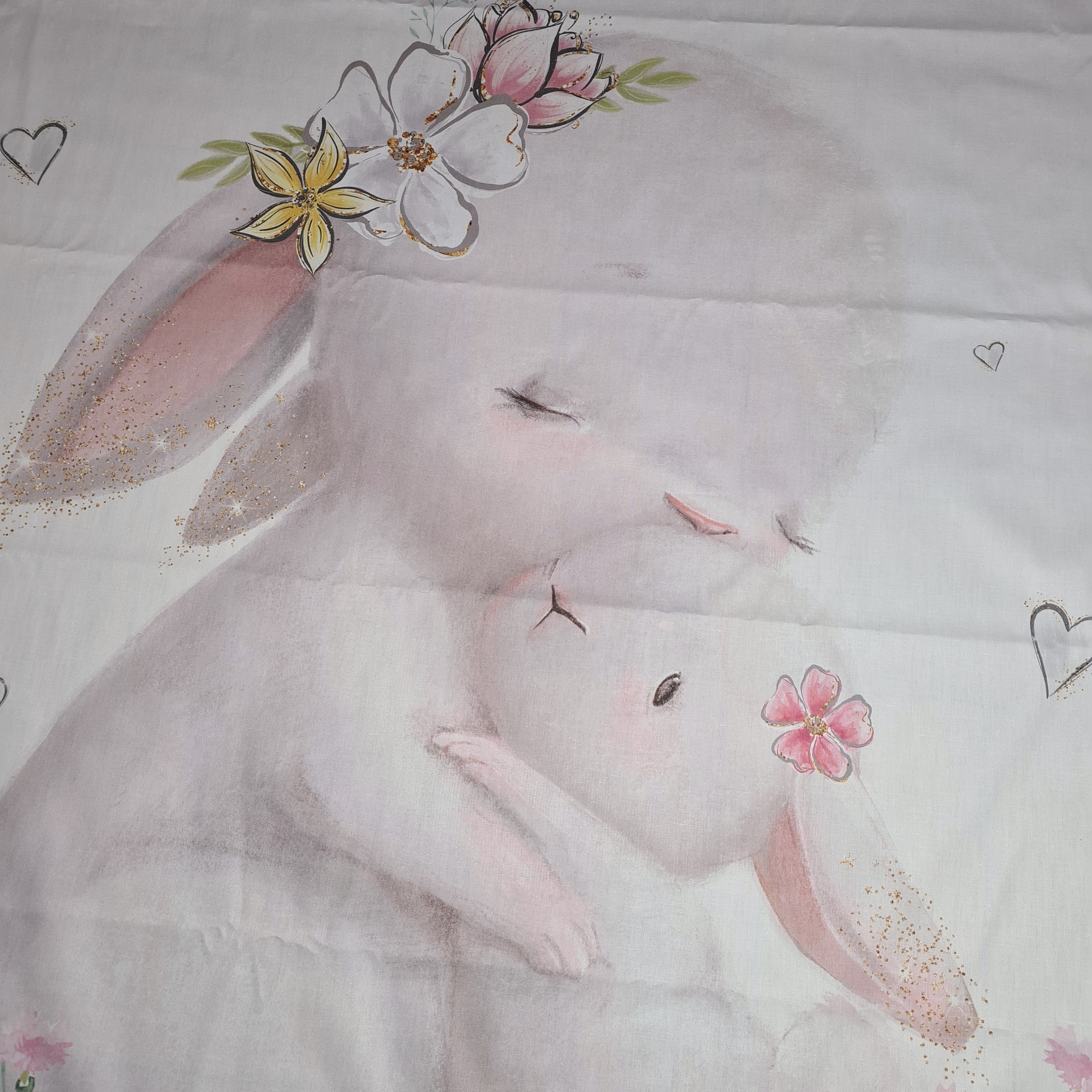 Hare Quilt Fabric Bundle With Flowers, Baby Girl Fabric Panels for ...