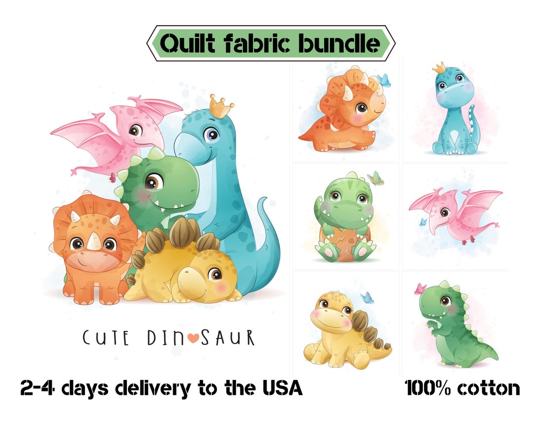 Baby Dinosaur Fabric Panels, Cute Dinosaur Quilt Panels Fabric, Dino ...