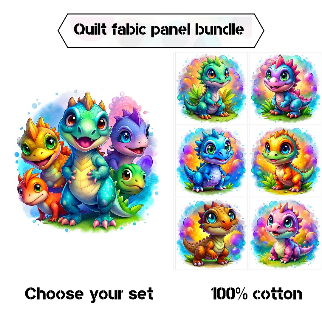 Baby Dinosaur Fabric Panels, Cute Dinosaur Quilt Panels Fabric, Dino ...