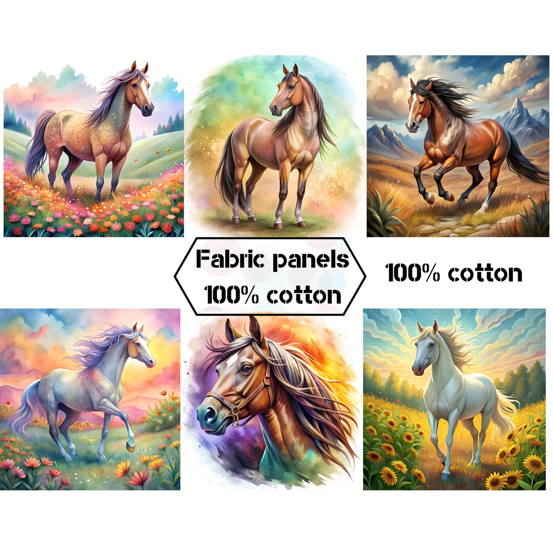 Horse Fabric Panels for Quilts, Organic Cotton Fabric Panels for ...