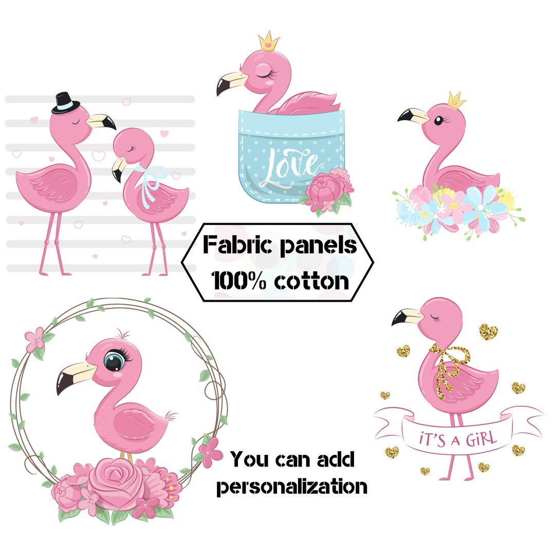 Pink Flamingo Fabric Panels for Baby Quilts, Girl Organic Cotton Fabric ...