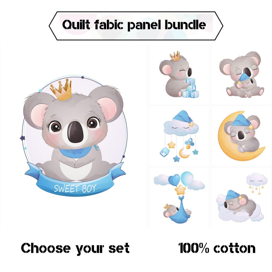 Koala Fabric Panels, Animal Fabric Quilt Bundle, Quilting Fabric Baby ...