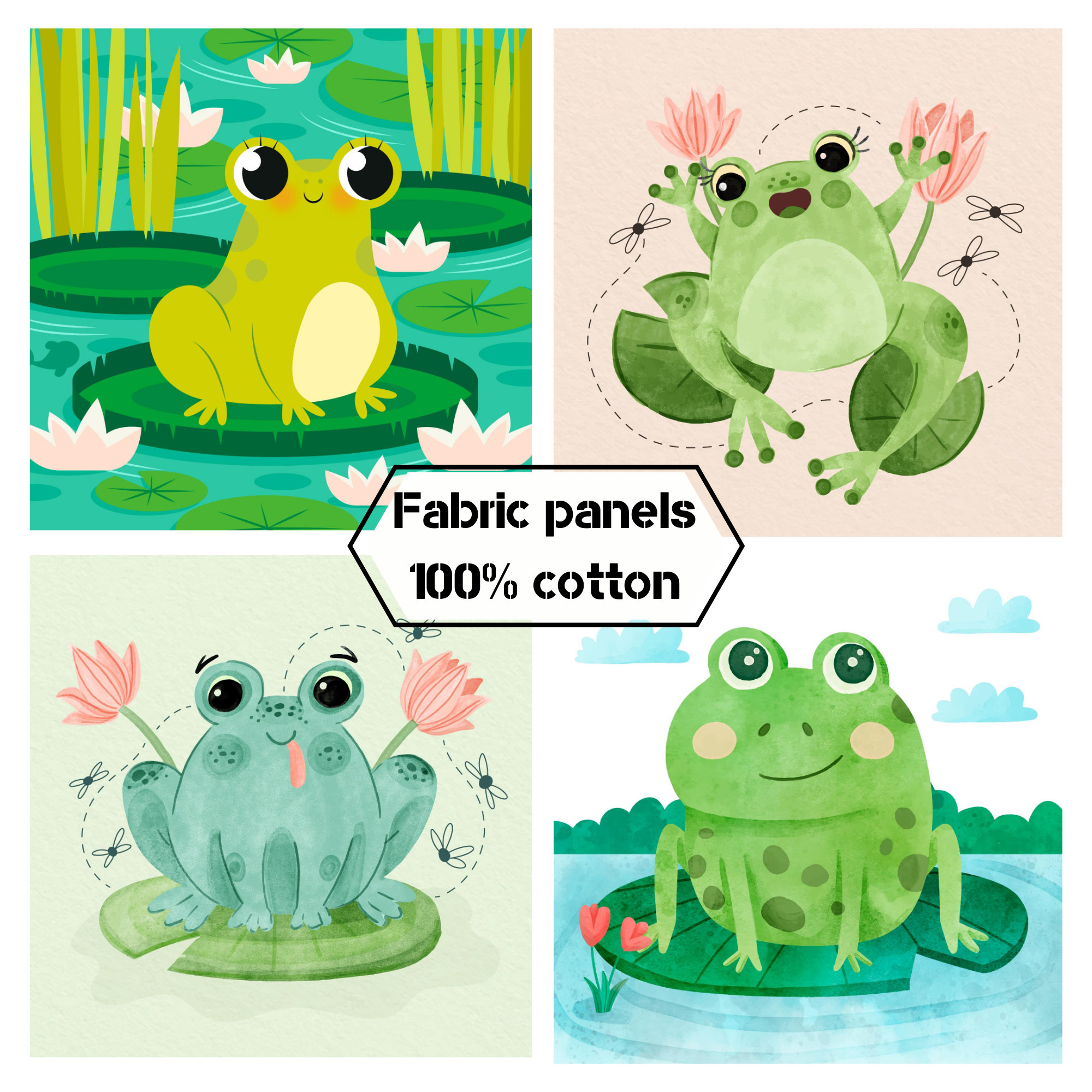 Frog Fabric Panels for Quilting, Baby Quilt Panels Fabric, Cute Frog ...