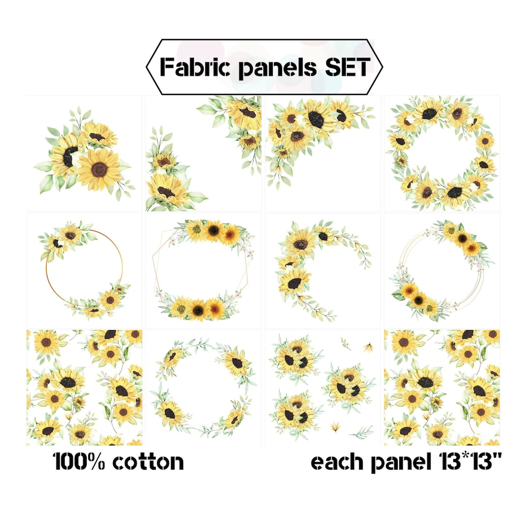 Sunflower Fabric Panels, Floral Quilt Fabric Bundle, Sunflower Quilting ...