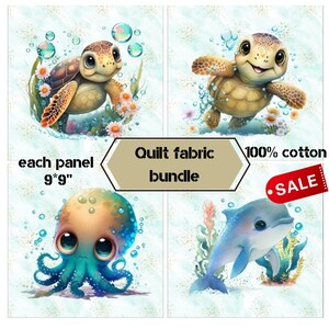 Sea Turtle Nautical Fabric Panels for Baby Quilts, Baby Ocean Quilt ...