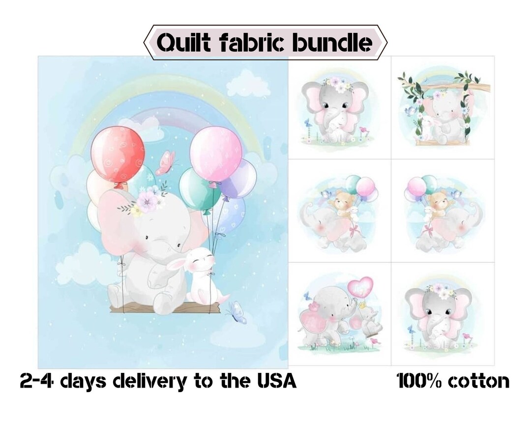 Baby Elephant Fabric Panel Baby Quilt Panels Fabric Baby - Etsy