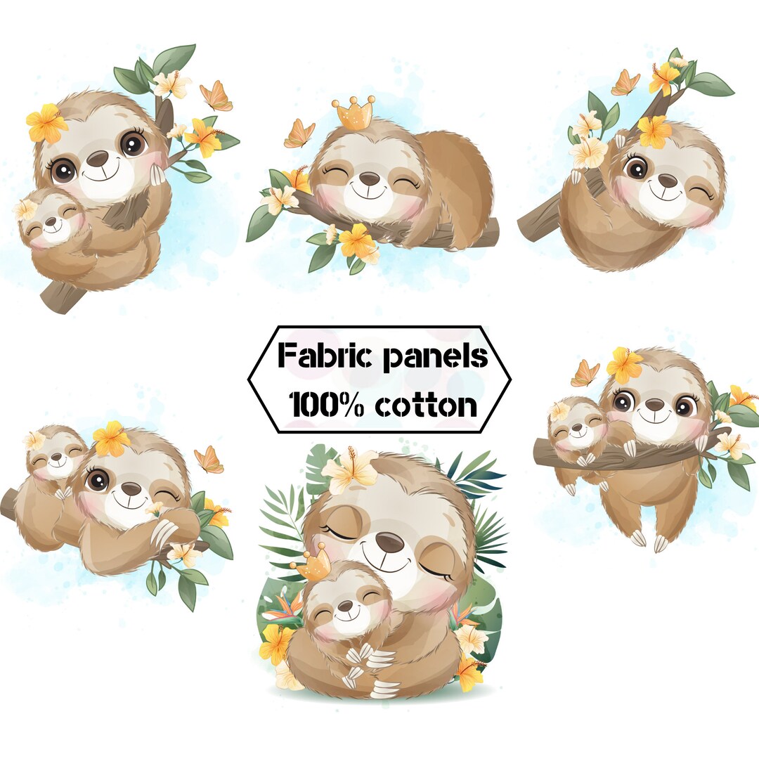 Baby Sloth Fabric Panels for Quilting, Sloth Quilt Fabric Bundle, Baby ...