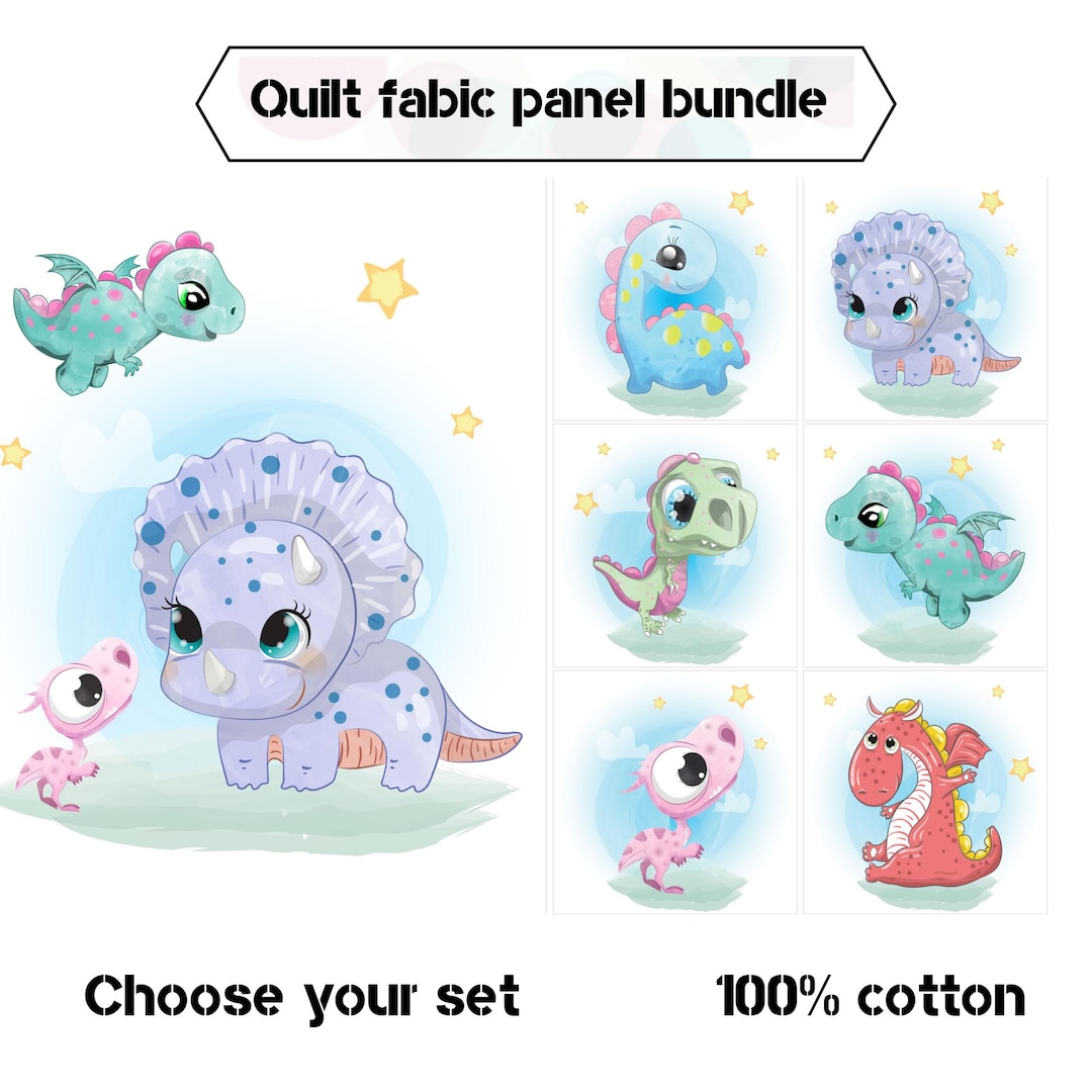 Baby Dinosaur Fabric Panels for Quilting, Cute Dinosaur Quilt Panel ...