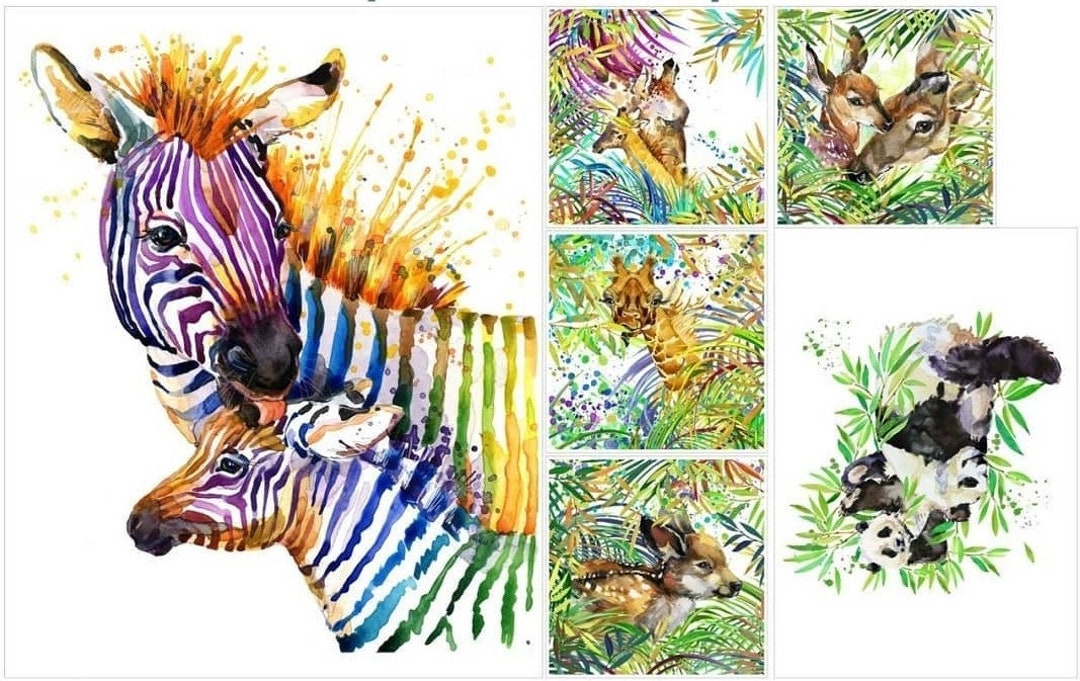 Jungle Animals Fabric Panels, Baby Quilt Panels Fabric, Zebra Fabric ...