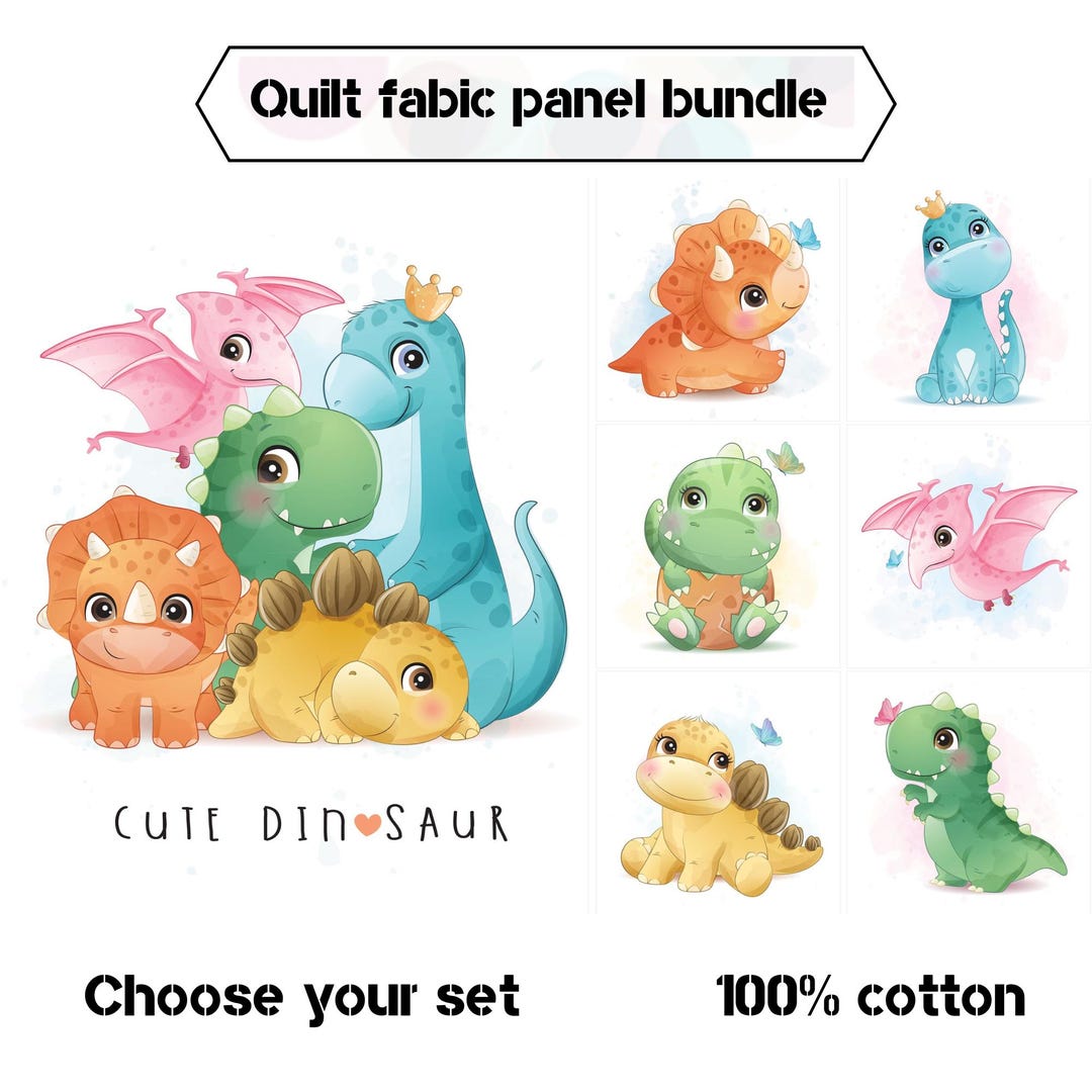 Baby Dinosaur Fabric Panels, Cute Dinosaur Quilt Panels Fabric, Dino ...