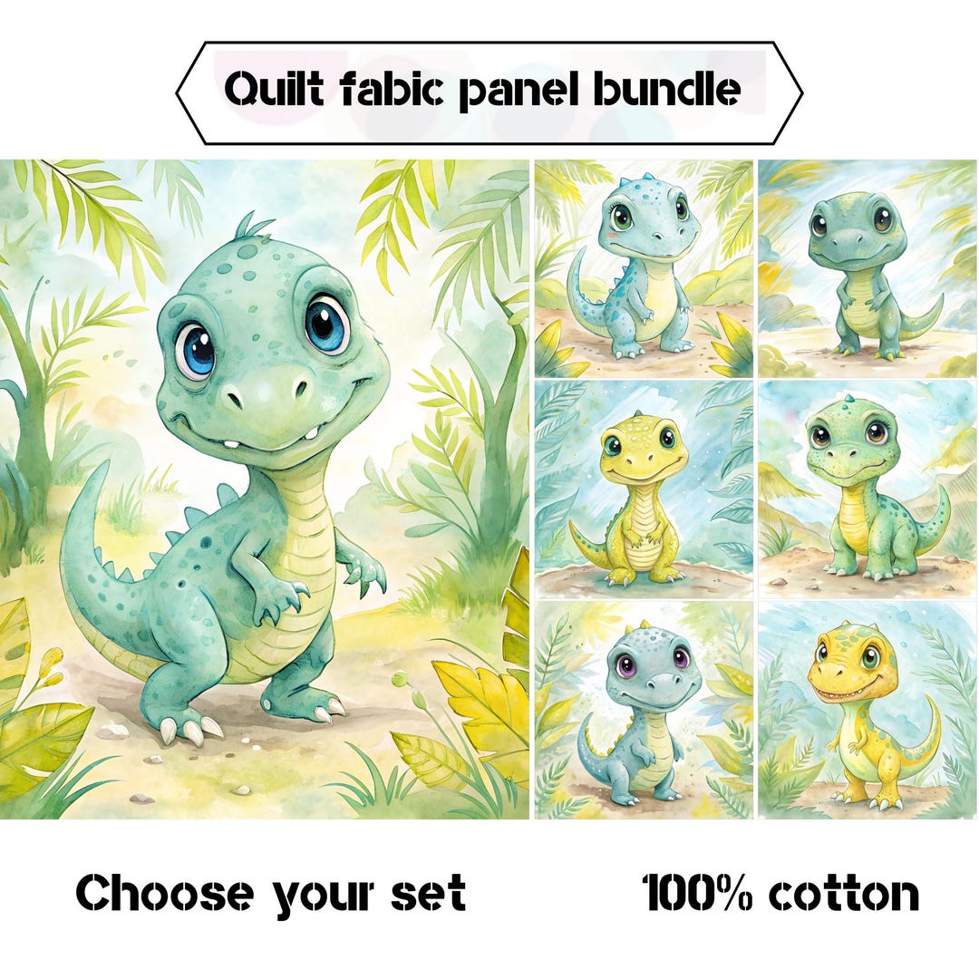 Cute Baby Dinosaur Quilt Fabric Panels, Cute Dinosaur Friends Fabric ...
