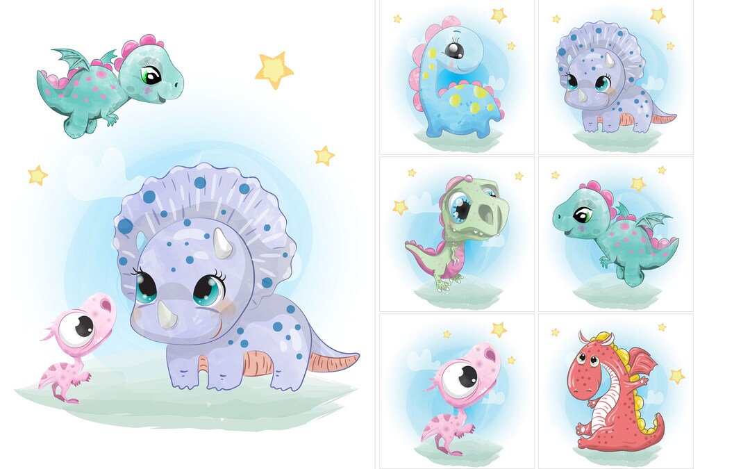 Baby Dinosaur Fabric Panels, Cute Dinosaur Quilt Panels Fabric, Dino ...