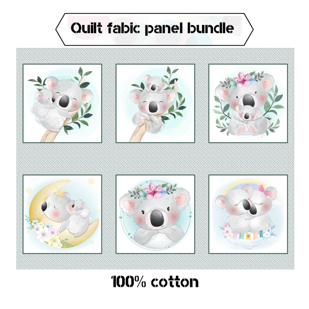 Koala Bear Fabric Panels for Quilting, Koala Nursery Animal Fabric ...
