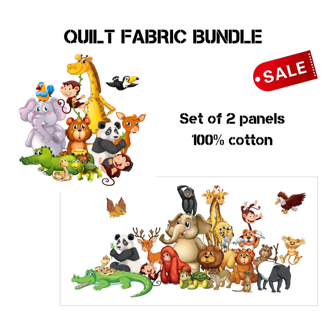 Animal Baby Fabric Panels for Quilting, Elephant, Giraffe, Tiger, Bear ...