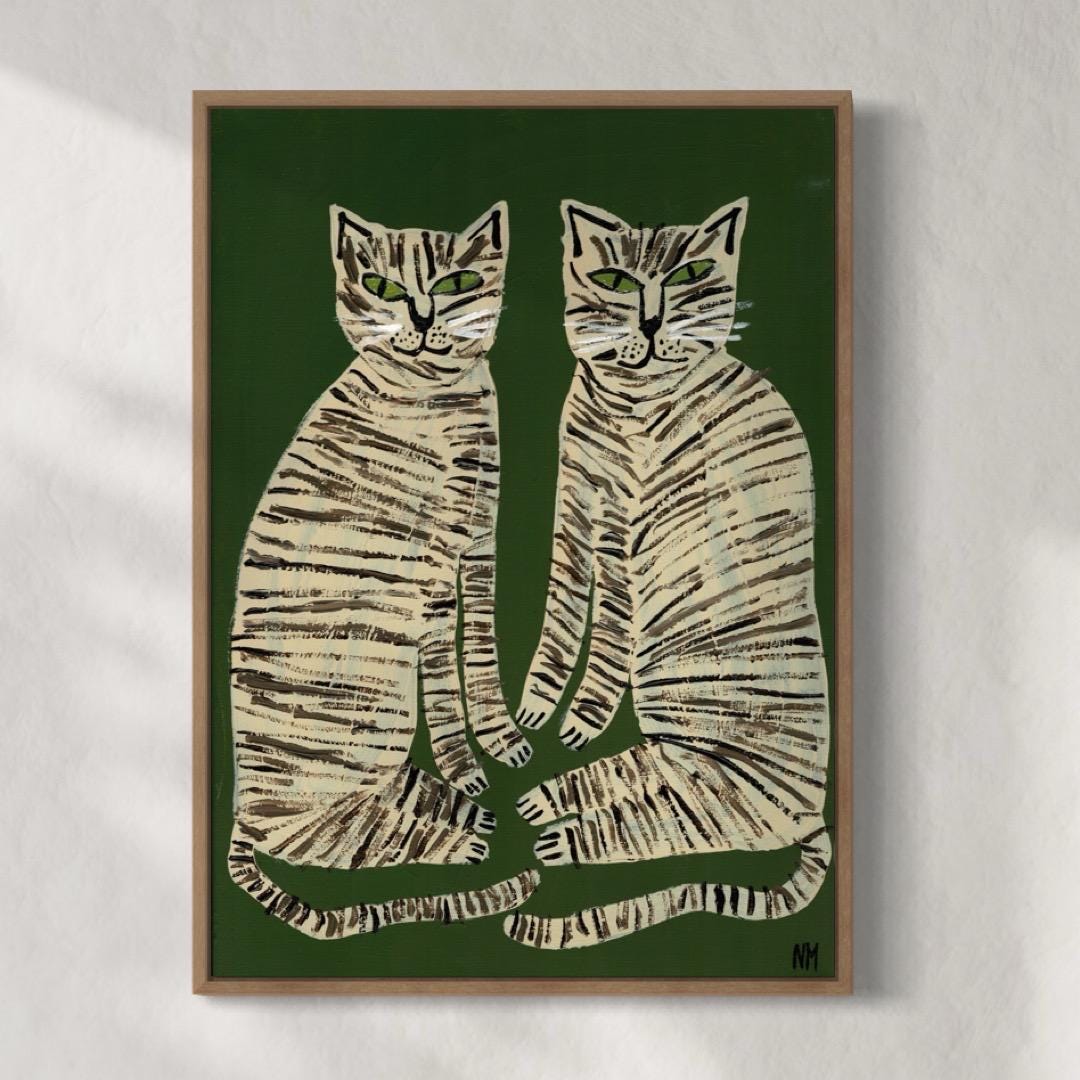 Two Tabby Cats Print. Art Print Poster. Home Decor. Nancy Mckie. - Etsy