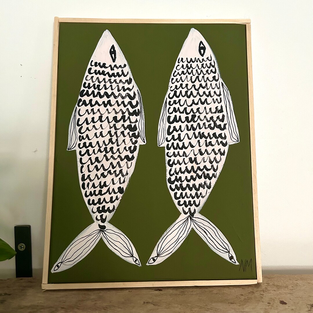 Two Green Fish. Acrylic Painting on Canvas. by Nancy Mckie. Original ...