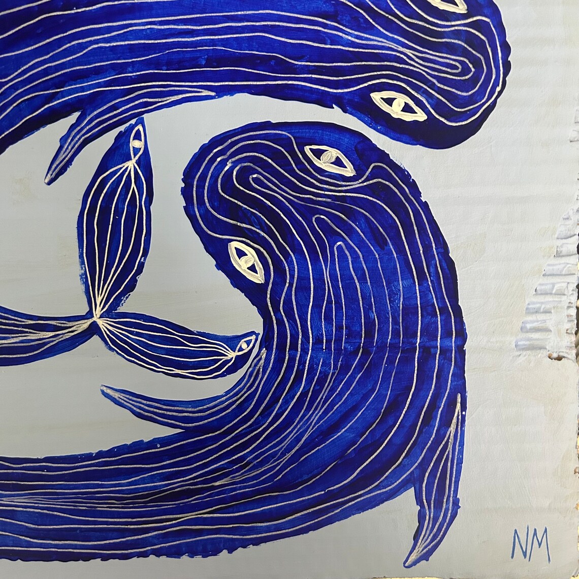 Blue Fish - Love Series 2024. on Recycled Cardboard. by Nancy Mckie ...