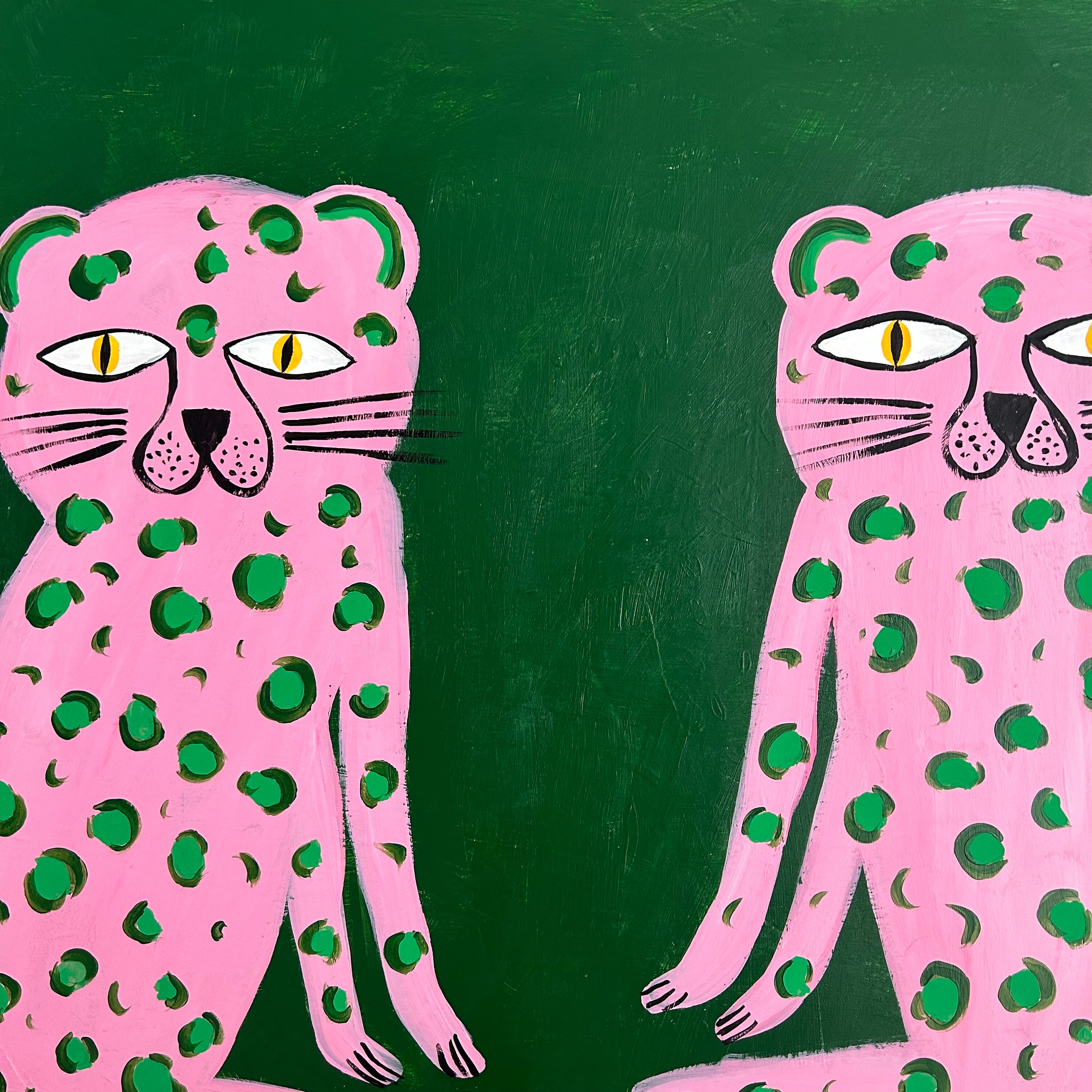 Two Pink Leopards. Acrylic Painting on Canvas. by Nancy Mckie. Original ...