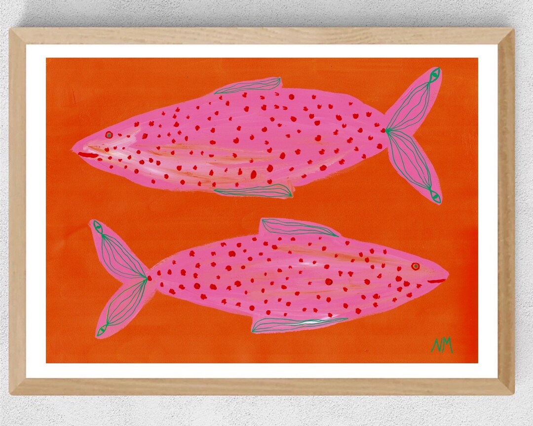 Two Pink Fish. Original Art Painting. Giclee Print. Home - Etsy