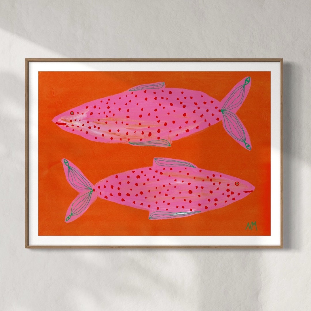 Two Pink Fish. Original Art Painting. Giclee Print. Home Decor. Nancy ...