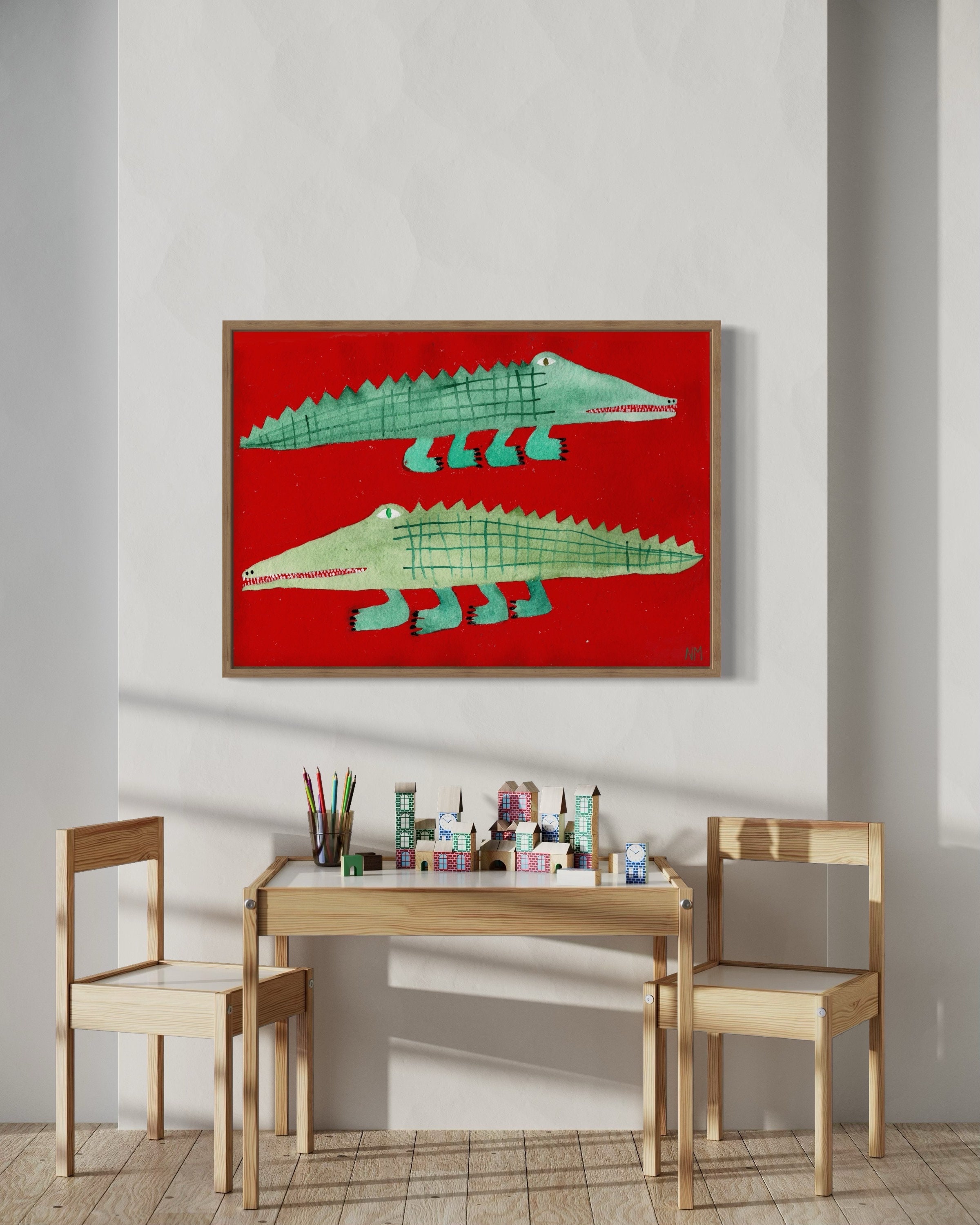 Crocodiles on Red. Art Print. Animal Poster. Kids Children’s Bedroom ...