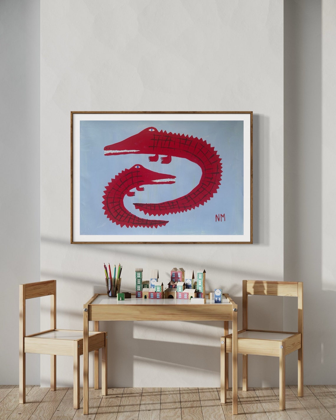 Two Red Crocodiles. Art Print. Animal Poster. Kids Children’s Bedroom ...