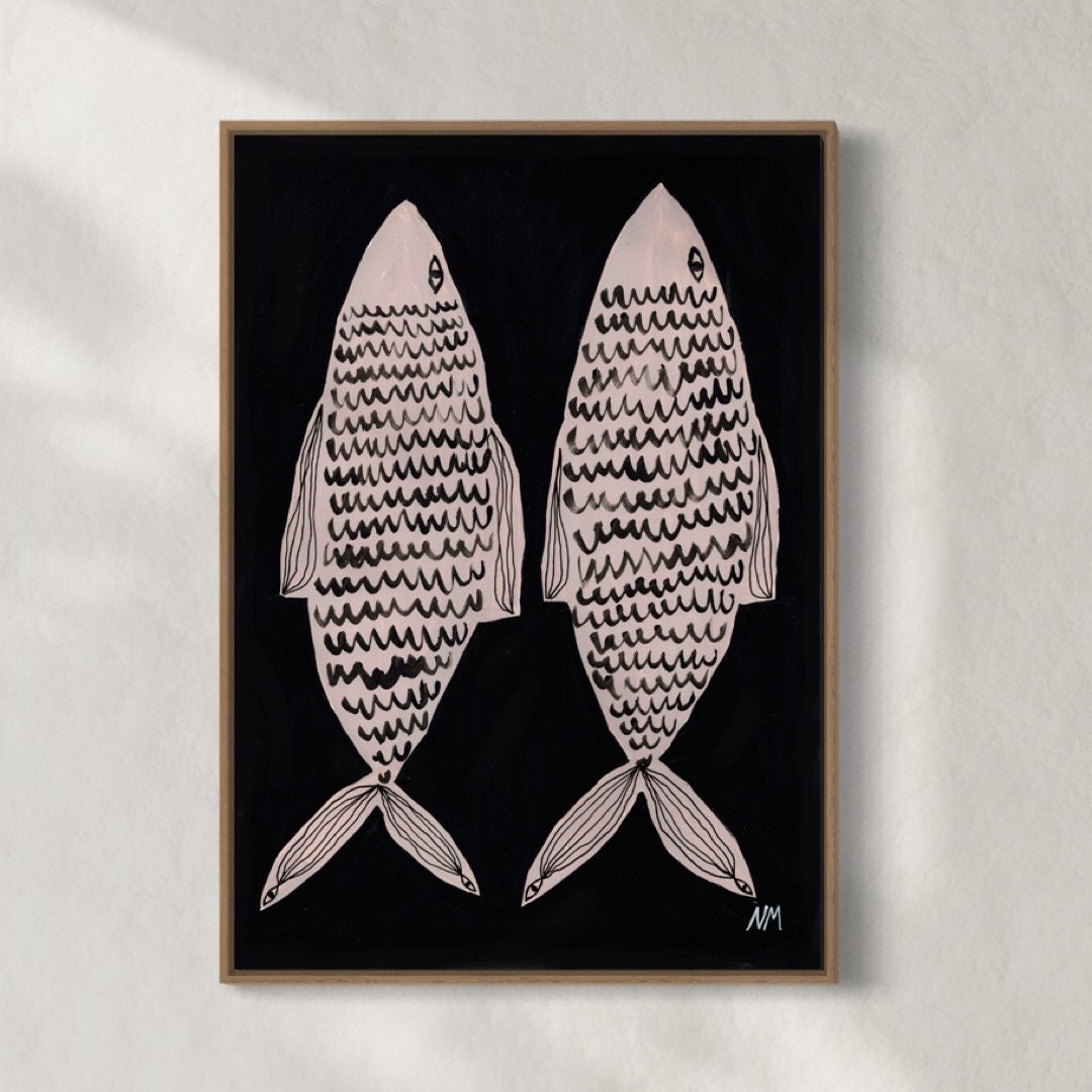 Print Wall Art, Two Big Fish Print, Art Print Kitchen Gift Bathroom ...