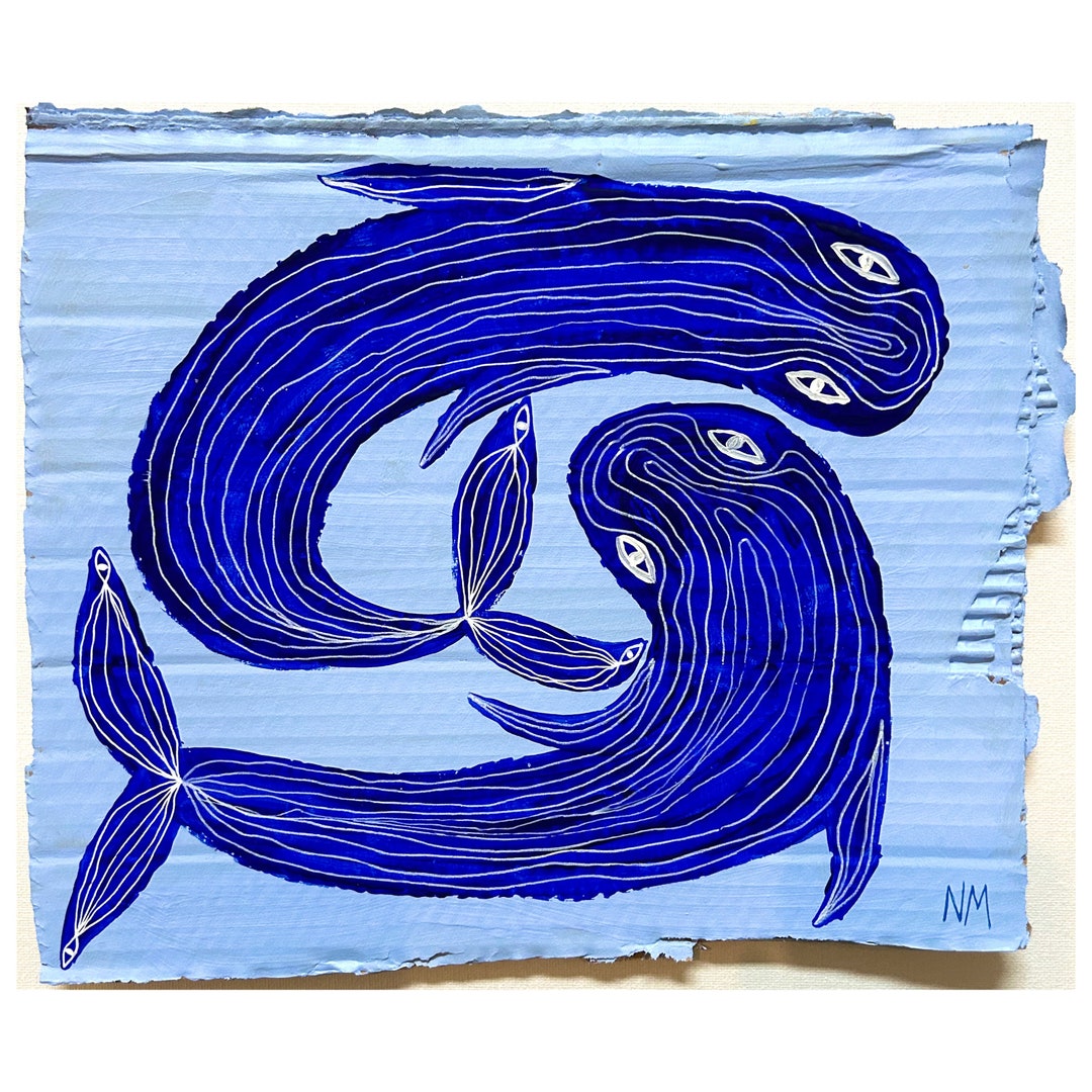 Blue Fish - Love Series 2024. on Recycled Cardboard. by Nancy Mckie ...