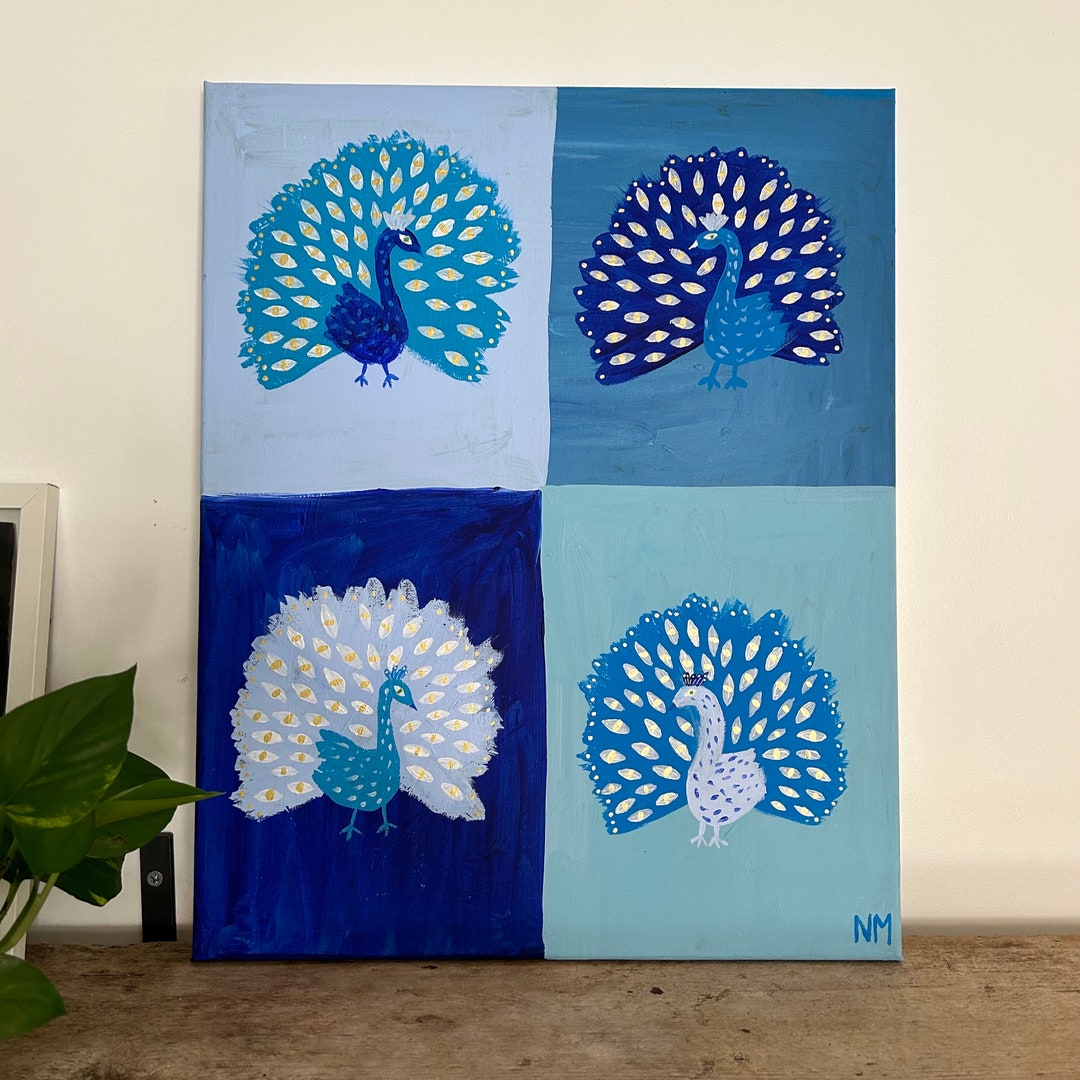 Four Blue Peacocks. Acrylic Painting on Canvas. by Nancy Mckie ...